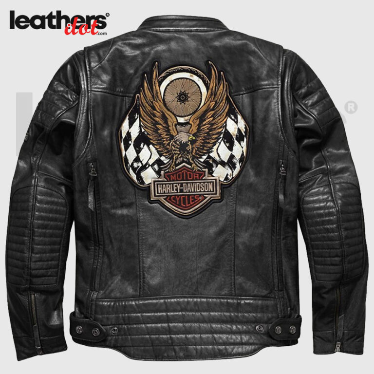 Embroidery Harley Davidson Motorcycle Men Leather Jacket