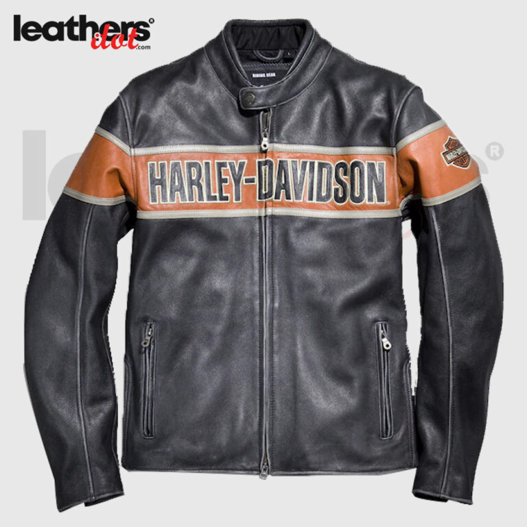 Embroidery Harley Davidson Motorcycle Biker Men Leather Jacket