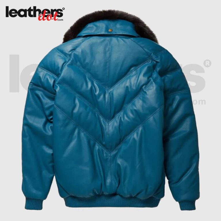 Top Quality V Bomber Real Teal Leather Jacket - Dotleathers